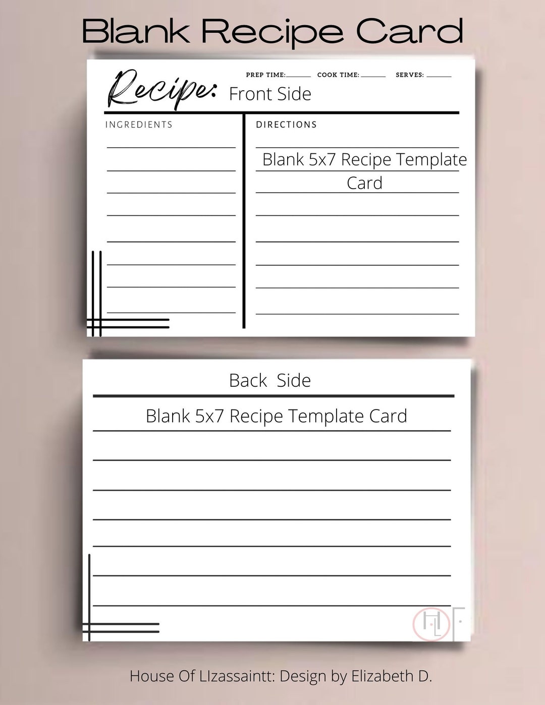 BLANK RECIPE CARDS | 7x5 Recipe Note Cards | Front | Back | Instant ...