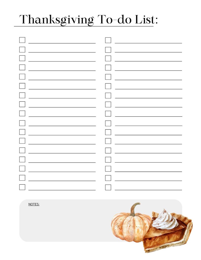 THANKSGIVING TO-DO List Page W/ Pumpkin Pie | Planner | Printable ...