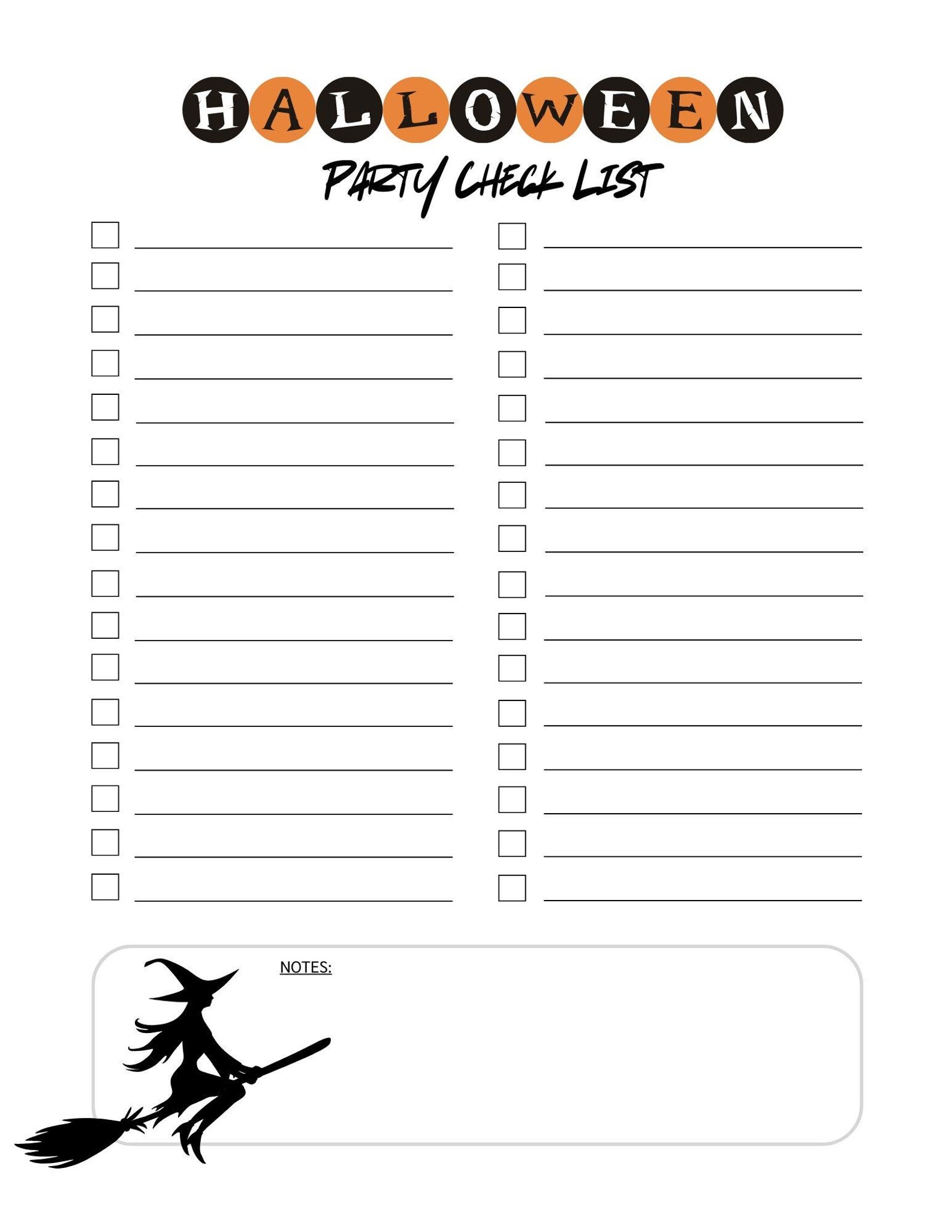 HALLOWEEN PARTY Check-list | Planner | Printable | Digital | Halloween ...