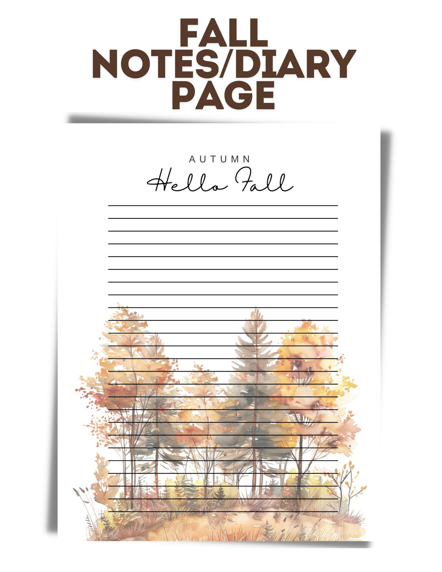 PRINTABLE FALL NOTES Page | Planner Insert | Fall Trees | Fall Leaves ...