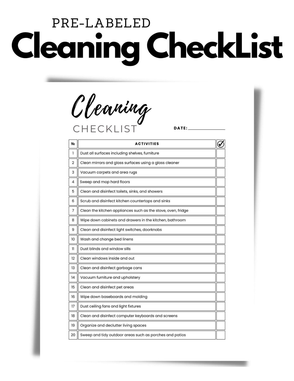 Pre-numbered Pre-labeled CLEANING Checklist W Date | Diary Insert ...