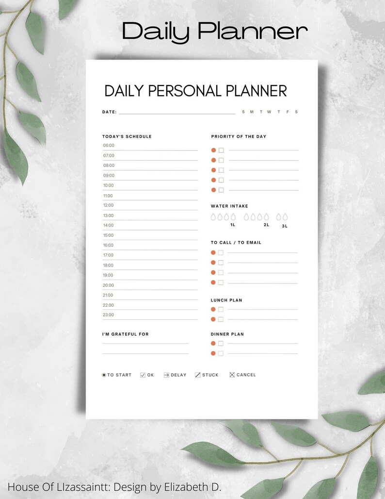PRINTABLE DAILY PLANNER Printable Productivity Day Planner for Work ...