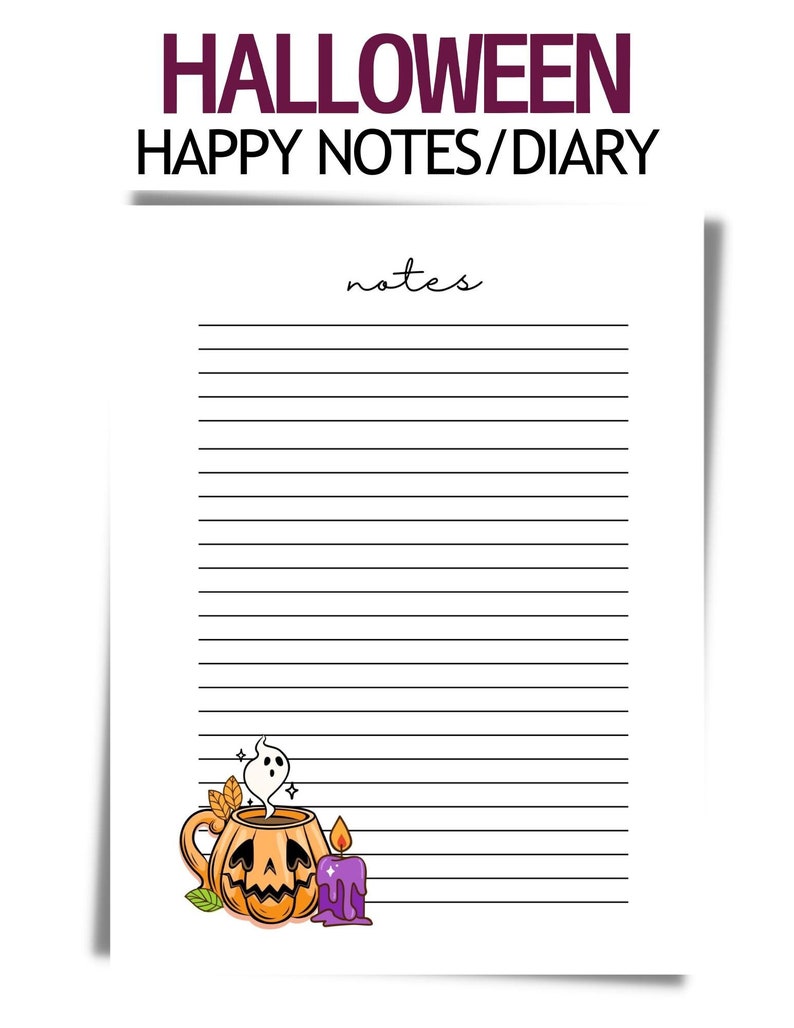 PRINTABLE HALLOWEEN NOTES Page W/halloween Pumpkin Mug Ghost & Candle ...