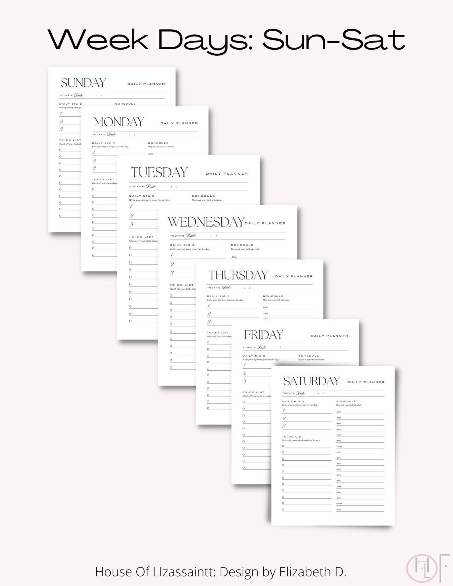 PRINTABLE DAILY BUNDLE Planner bundle Days of the Week Productivity Day ...