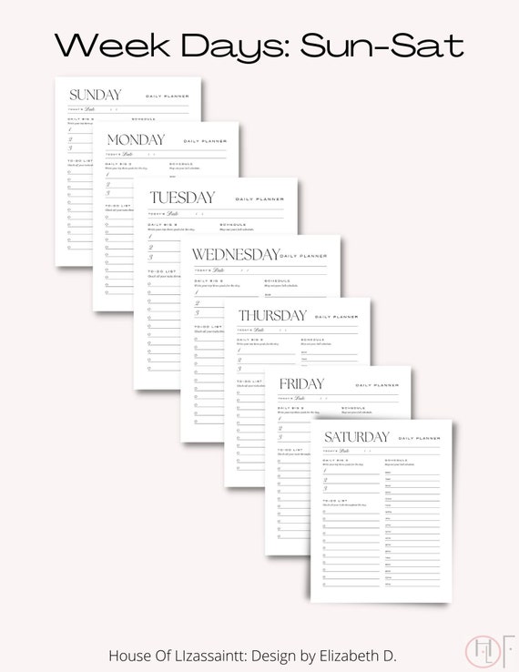 PRINTABLE DAILY BUNDLE Planner bundle Days of the Week - Etsy