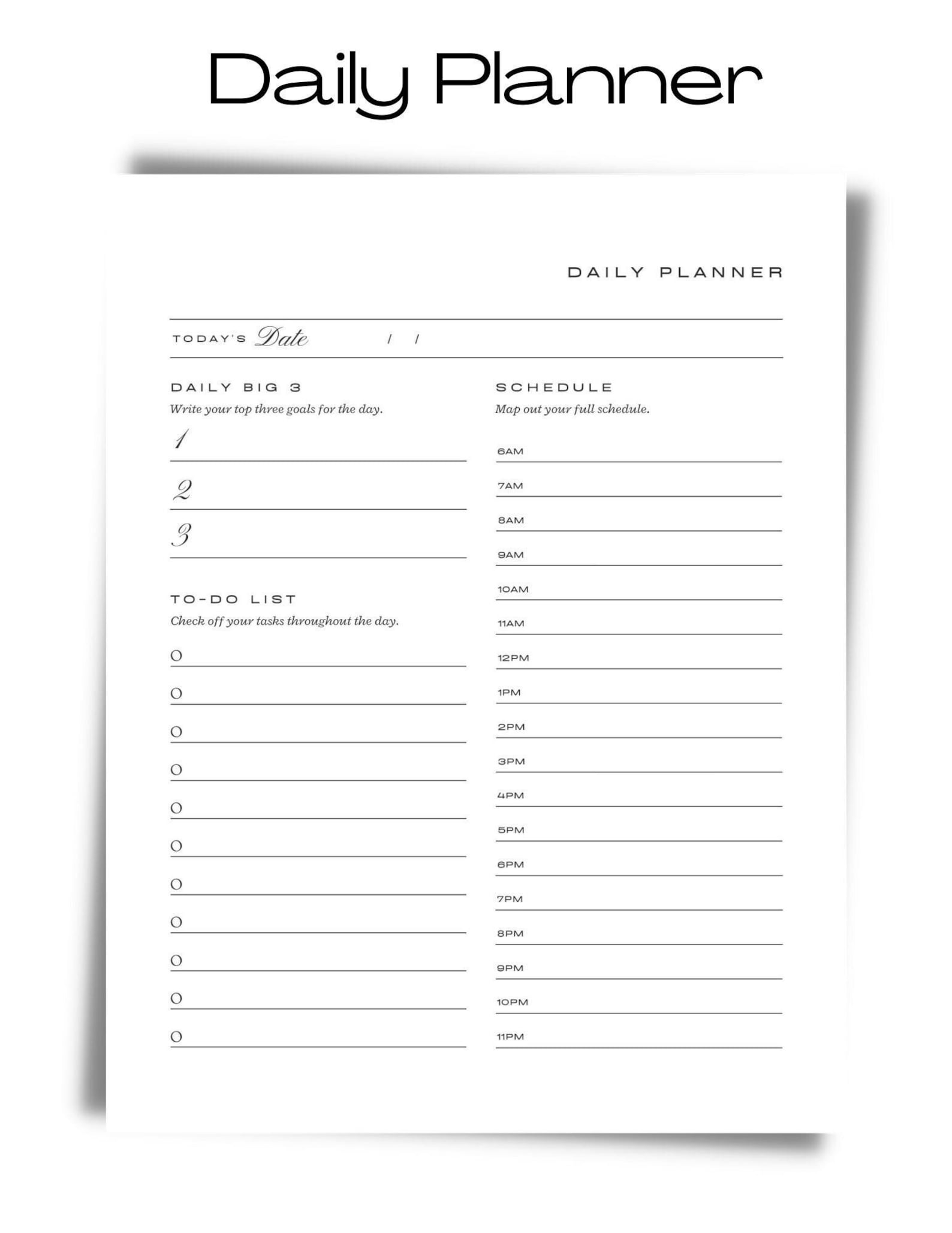 PRINTABLE DAILY PLANNER | Printable Productivity Day Planner | Diary ...
