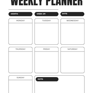 PRINTABLE WEEKLY PLANNER With Notes | Downloadable | Diary Insert ...
