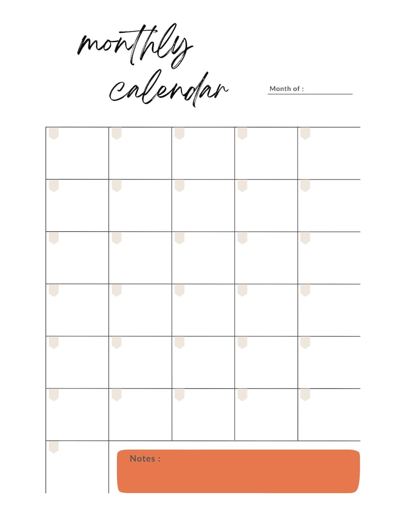 BLANK PRINTABLE MONTHLY Planner Template | Work Day | Instant ...
