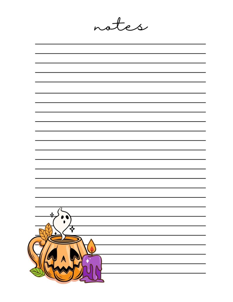 PRINTABLE HALLOWEEN NOTES Page W/halloween Pumpkin Mug Ghost & Candle ...