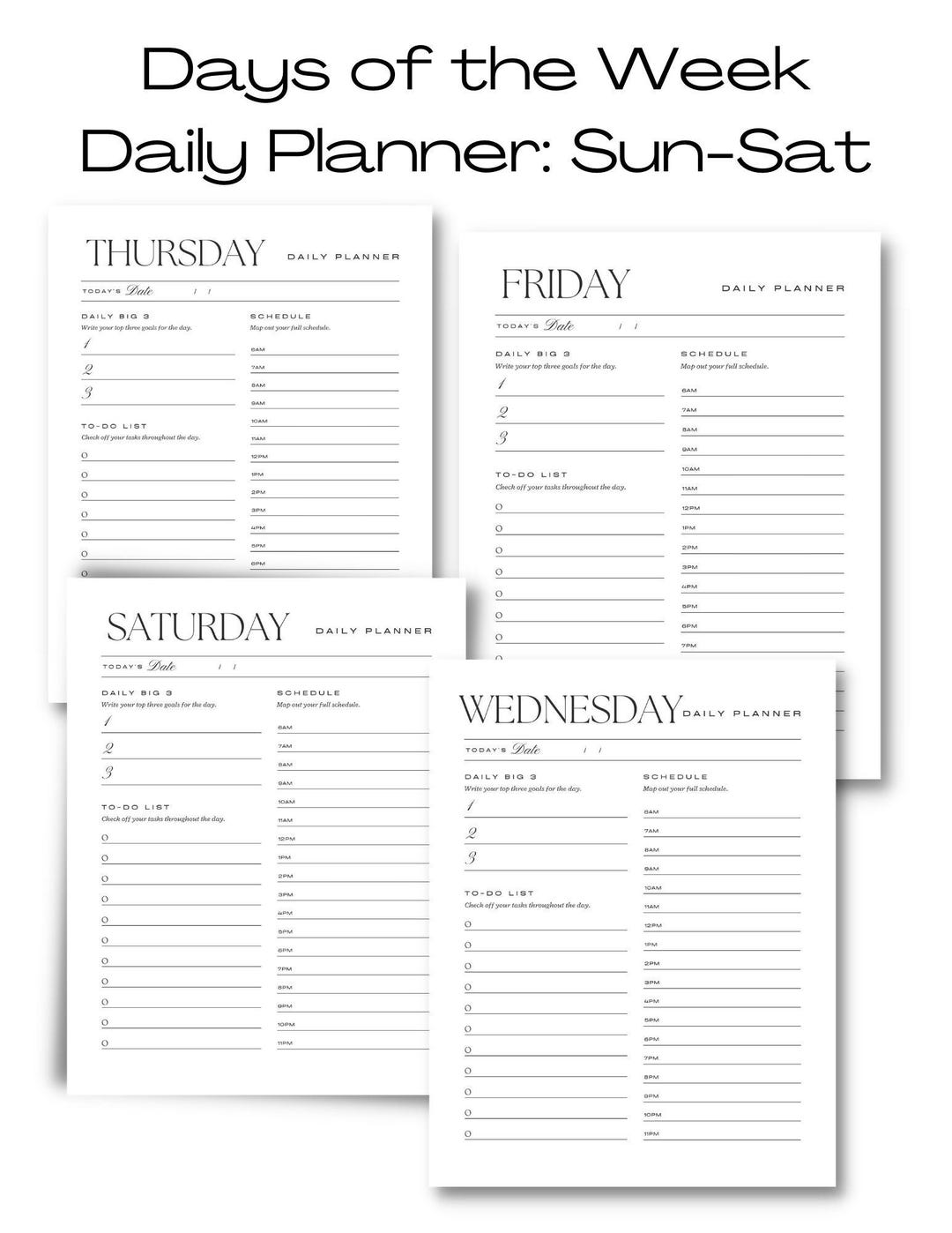 PRINTABLE DAILY BUNDLE Planner |bundle Days of the Week | Productivity ...