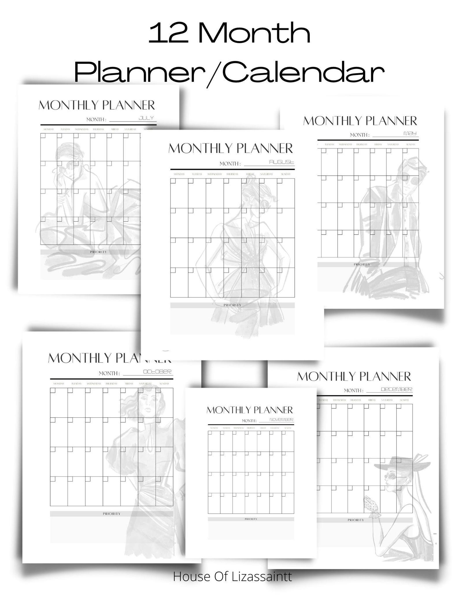 PRINTABLE 12 MONTH BUNDLE Planner | Printable Productivity Planner for ...