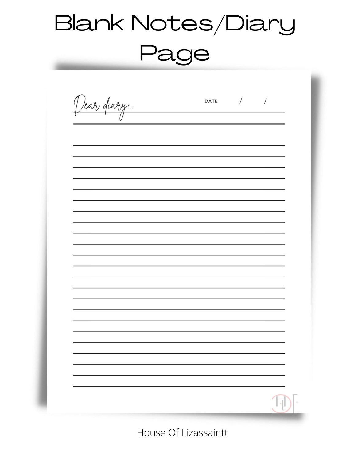 DEAR DIARY Printable BLANK Notes/diary Insert Template - Etsy