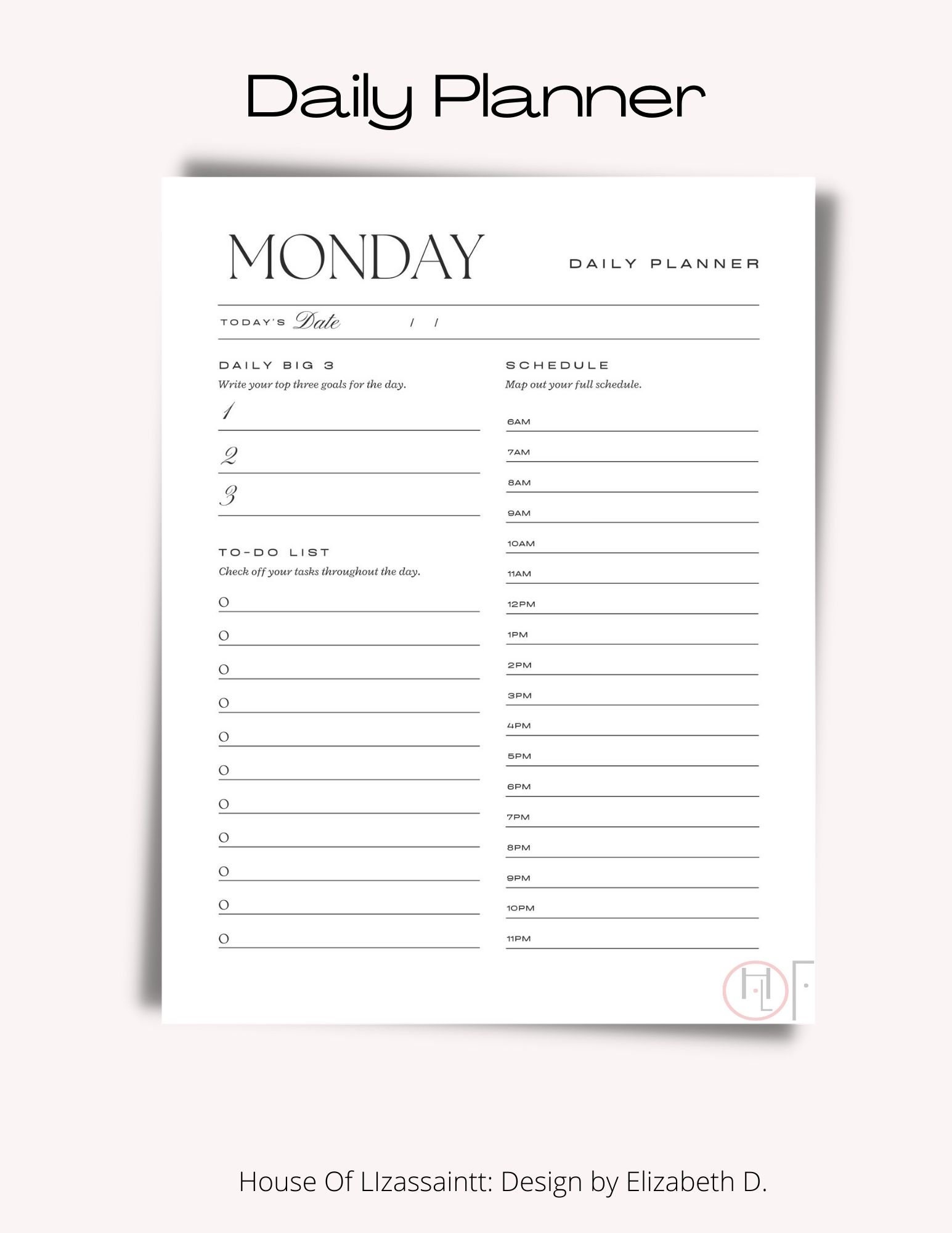 PRINTABLE DAILY PLANNER Printable Productivity Day Planner for Work ...