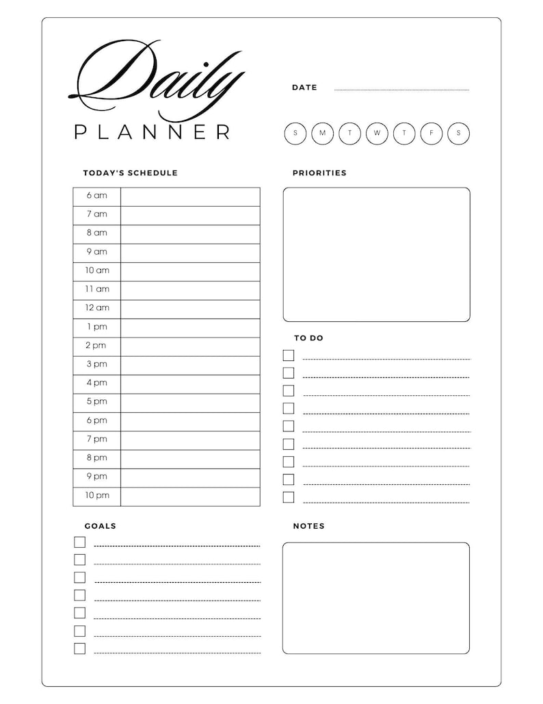 PRINTABLE BLANK DAILY Planner W/ Daily Schedule Goals & Priority | to ...