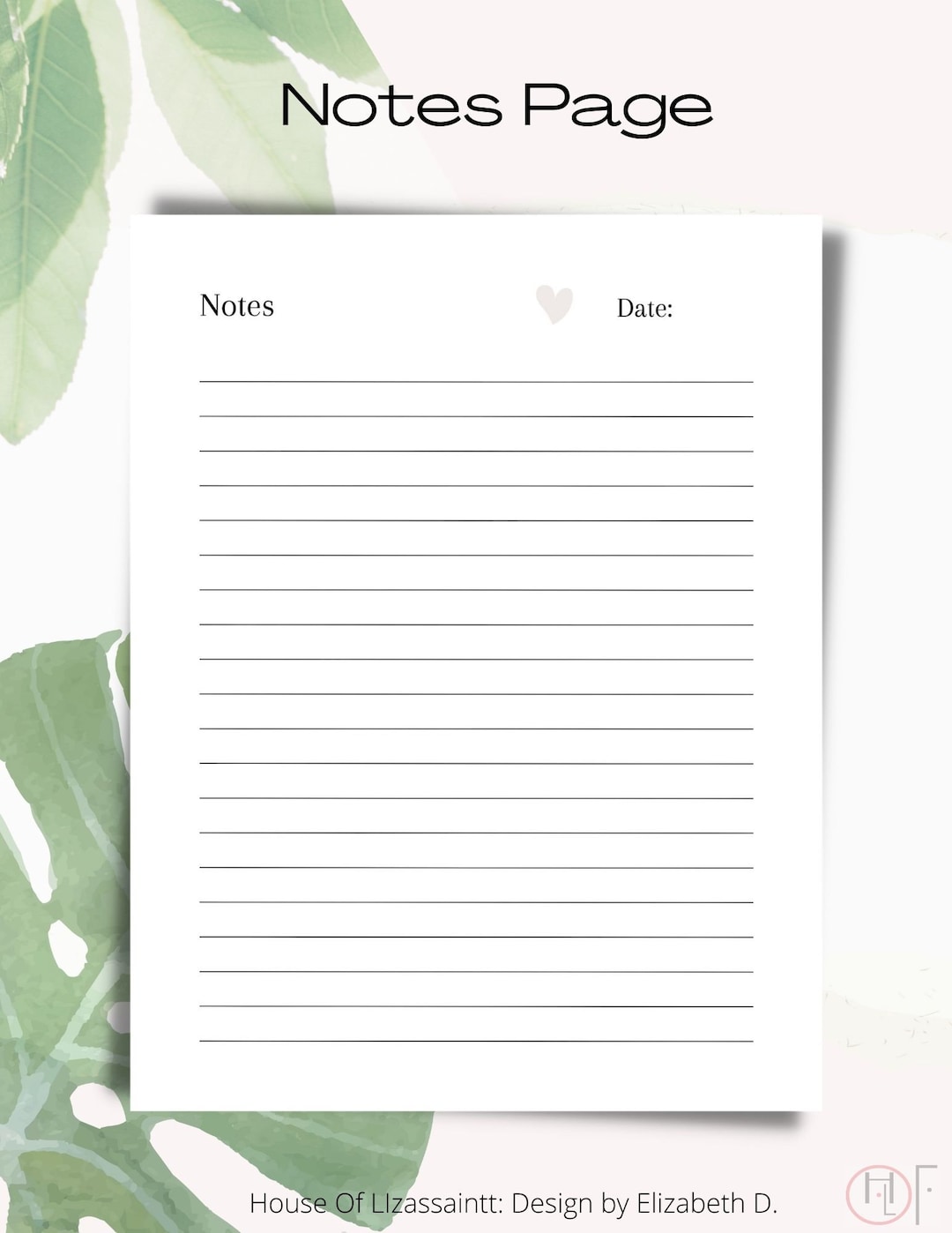 PRINTABLE BLANK Notes/diary Hart Shaped Insert Template | Printable ...