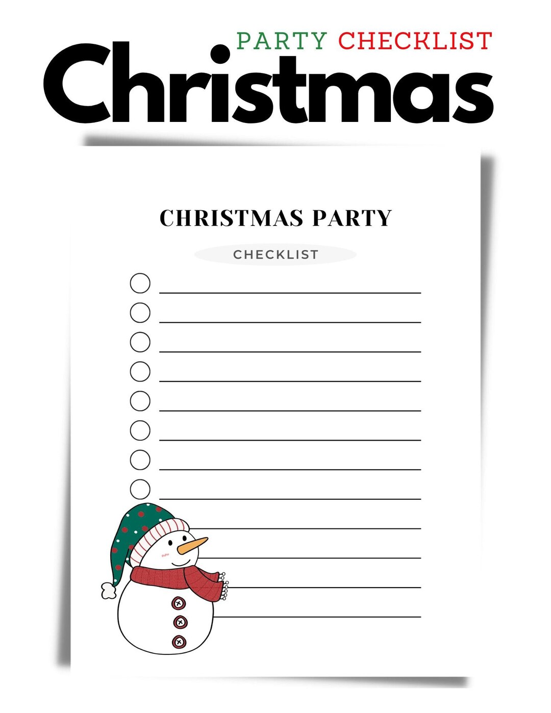 CHRISTMAS PARTY CHECKLIST W/ Snowman | Printable | Digital | Christmas ...