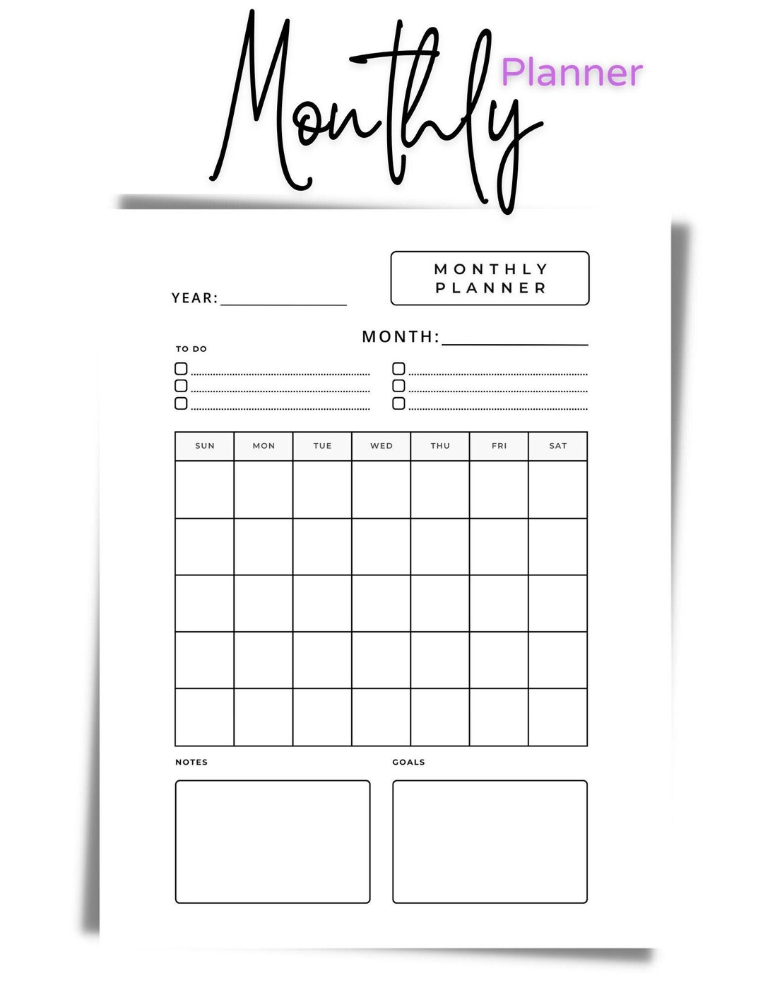 DIGITAL PRINTABLE MONTHLY Planner | Blank Digital Template | Simple ...
