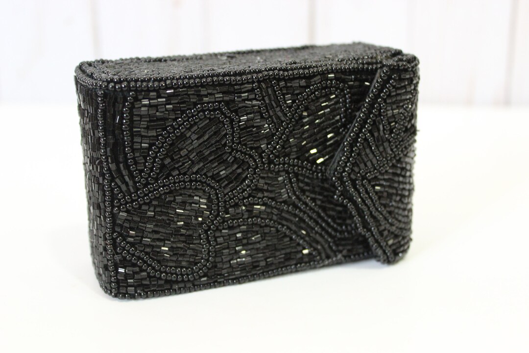 Vintage 60s Heart Black Beaded Seed Beads Cigarette Case Lipstick ...