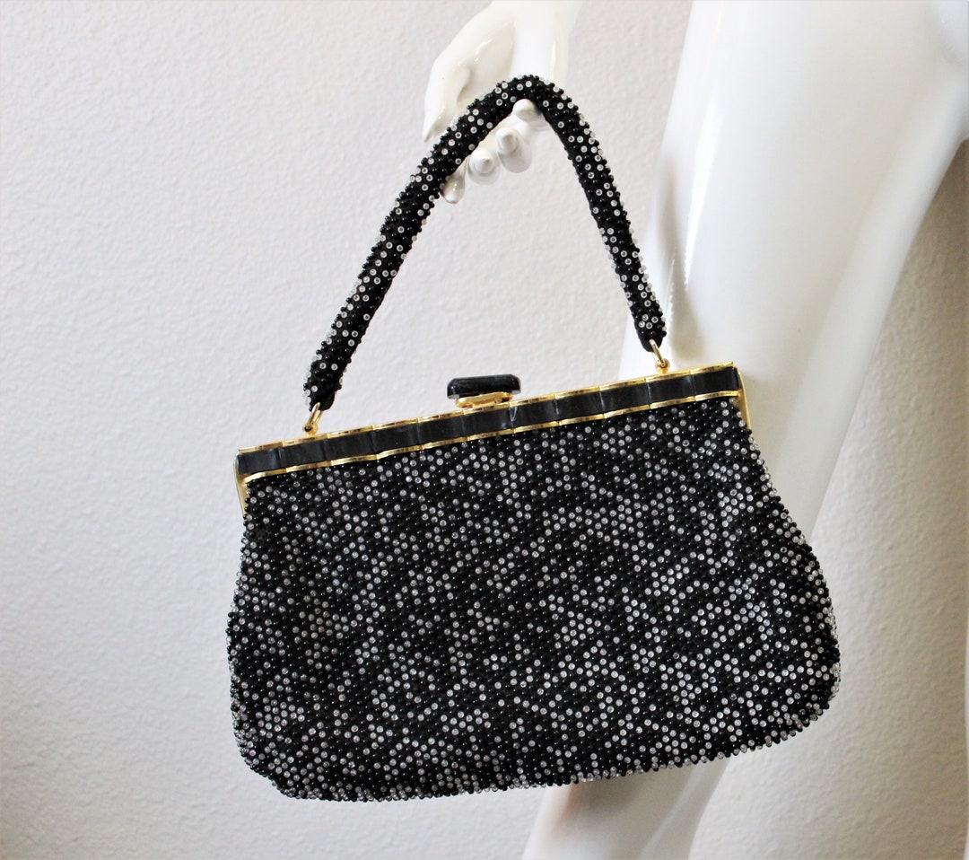 Vintage 1960s Stylecraft Miami Black White Candy Dot Lucite and Beaded ...