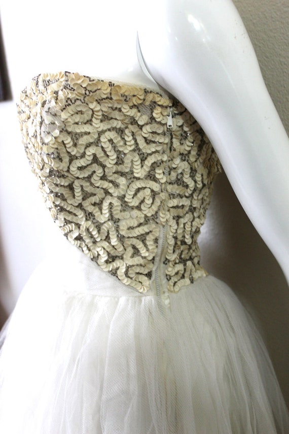1950s Prom Cupcake Dress / Vintage Fancy Strapless Of… - Gem