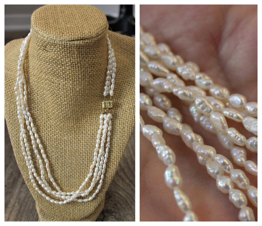 Vintage 1950s 50s Real Pearl 4 Stand Necklace With Sterling Silver ...