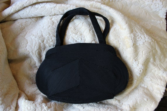 Vintage 1940s Black Genuine Corde Rayon Purse with ha… - Gem