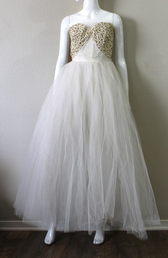 1950s Prom Cupcake Dress / Vintage Fancy Strapless Of… - Gem