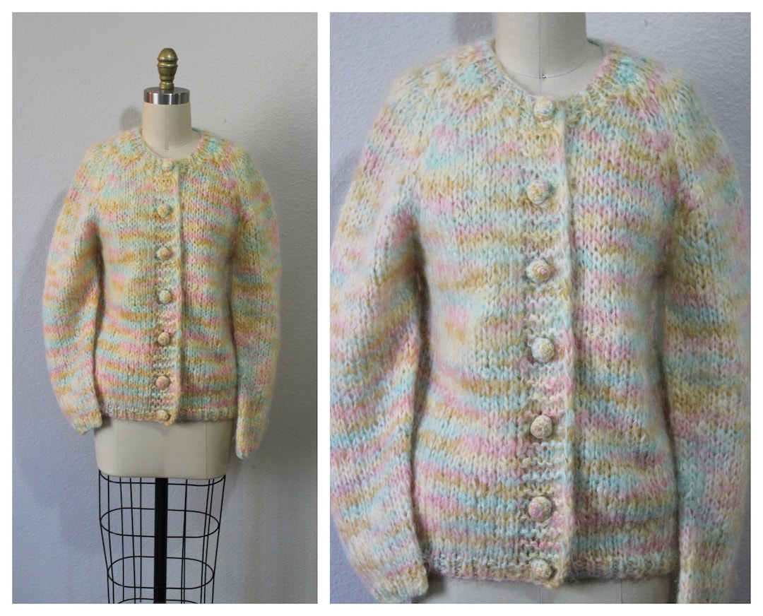 1960s ROSANNA Mohair Sweater Cardigan Pink Rainbow Sorbet Pink Candy ...
