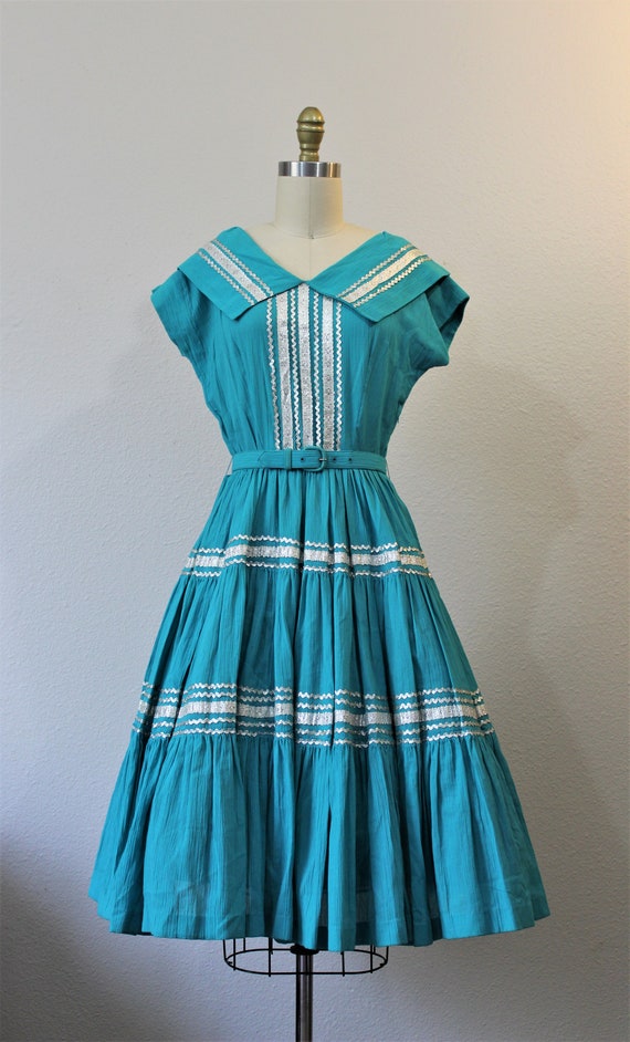 Vintag 1940s 50s Miss Virginia Frocks Turquoise Silve… - Gem