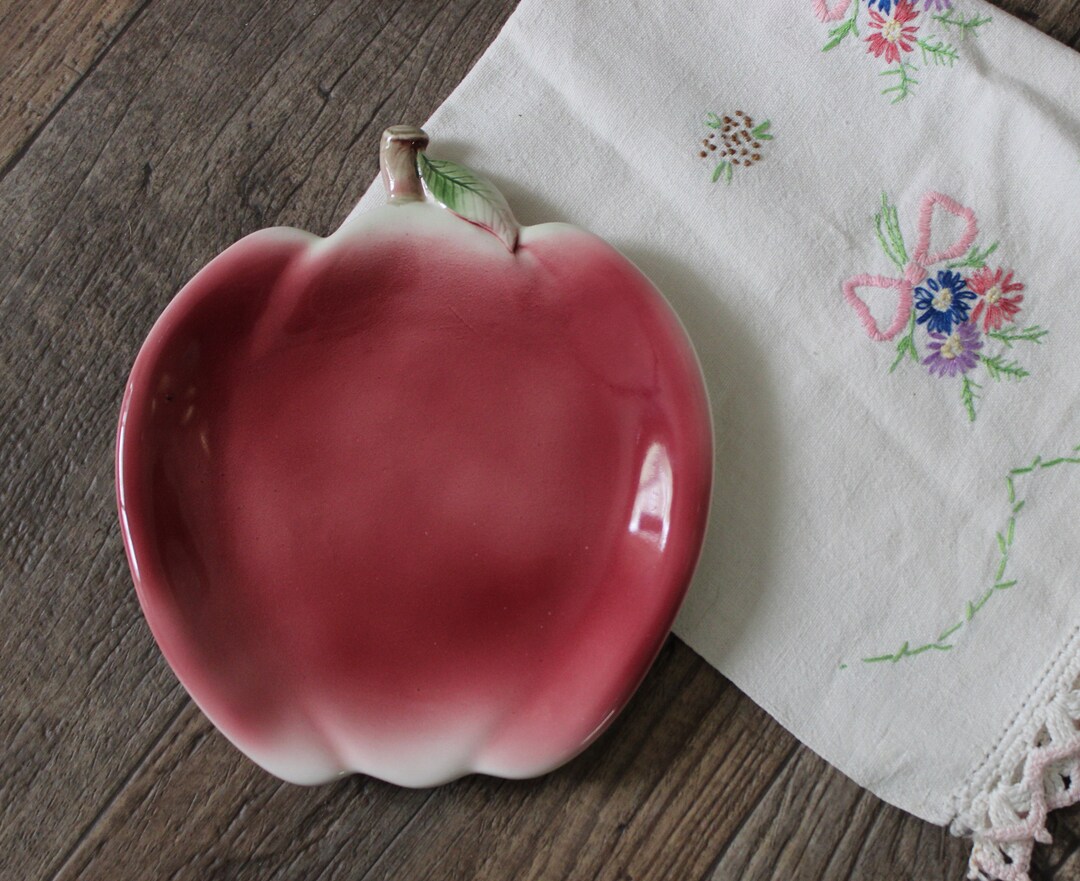 Vintage 50s Red Apple Ceramic Plate Japan Kitschy Mid Century ...