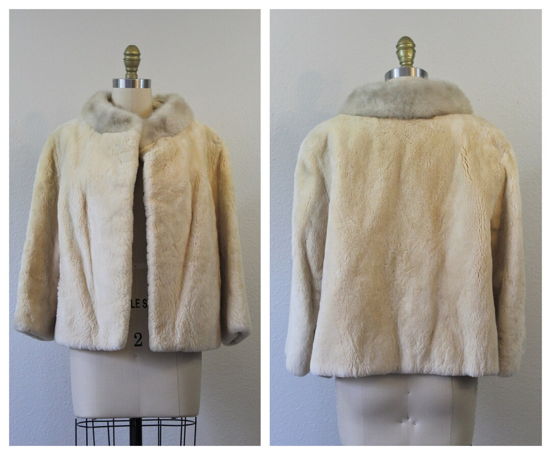 50s Coat / Vintage 1950s Ivory Sheared Beaver Silver Mink Fur Collar ...