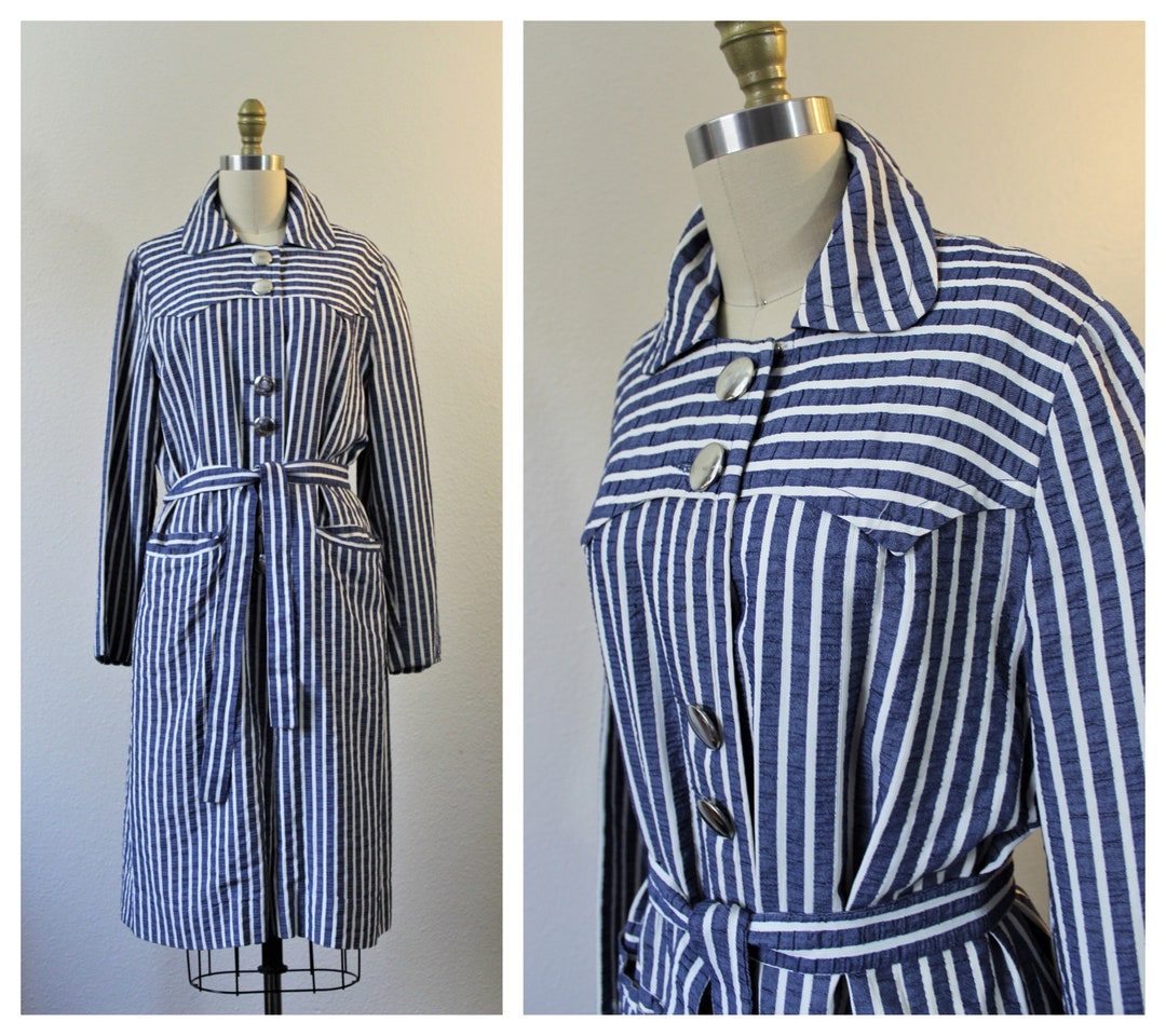 Vintage 60s Coat / I Magnin Rain-paka by David Smith Blue White ...