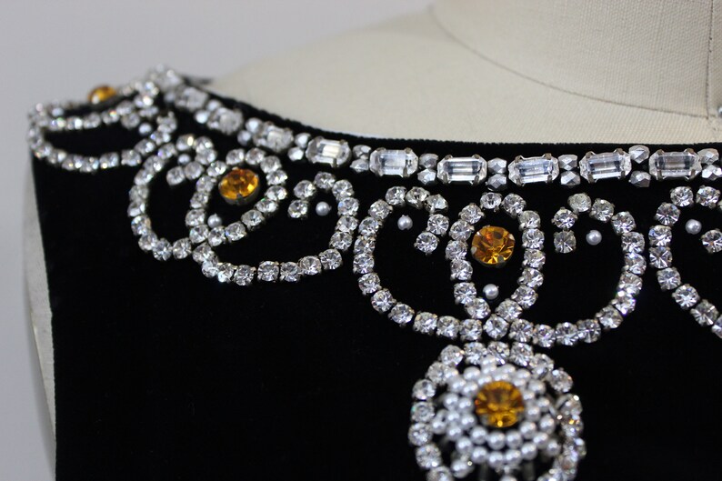 Vintage 60's I Magnin Red Carpet Black Velvet Rhinestone Collar Evening ...