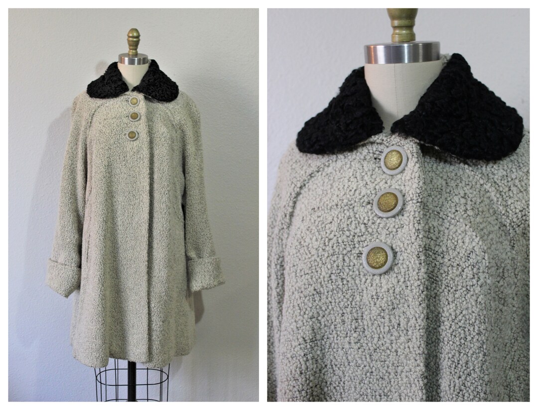 1940s Coat // Vintage 40s Milium Oatmeal Nubby Wool Persian Lamb Collar ...
