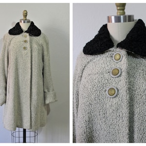 1940s Coat // Vintage 40s Milium Oatmeal Nubby Wool Persian Lamb Collar ...
