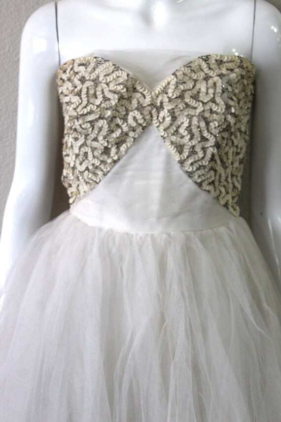 1950s Prom Cupcake Dress / Vintage Fancy Strapless Of… - Gem
