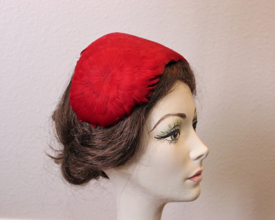 Vintage 1950s Red Feather Cap Hat Headband Spring Summer Day Dress Church Cocktail - Etsy