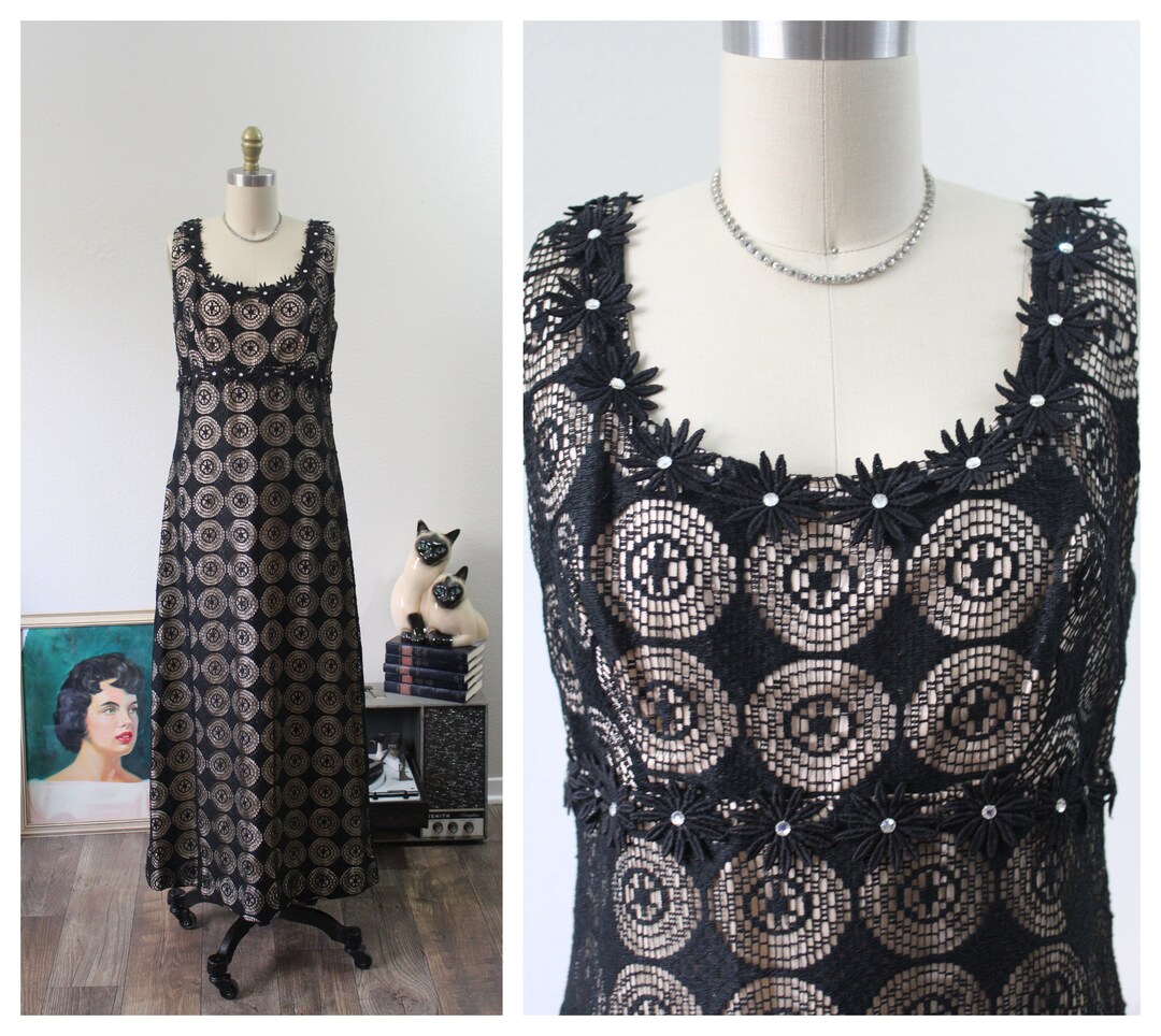Vintage 1960's Empire MCM Designer Black Nude Illusion Spiderweb ...