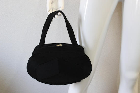 Vintage 1940s Black Genuine Corde Rayon Purse with ha… - Gem