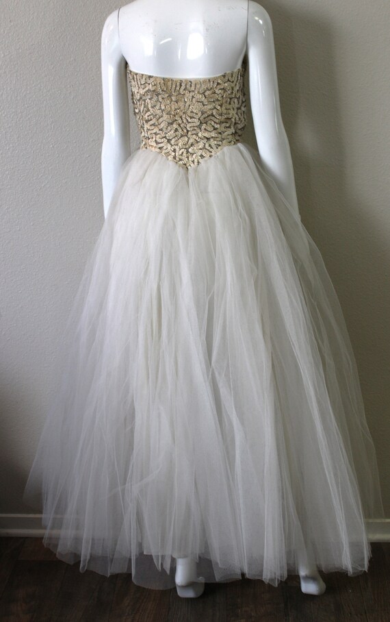 1950s Prom Cupcake Dress / Vintage Fancy Strapless Of… - Gem