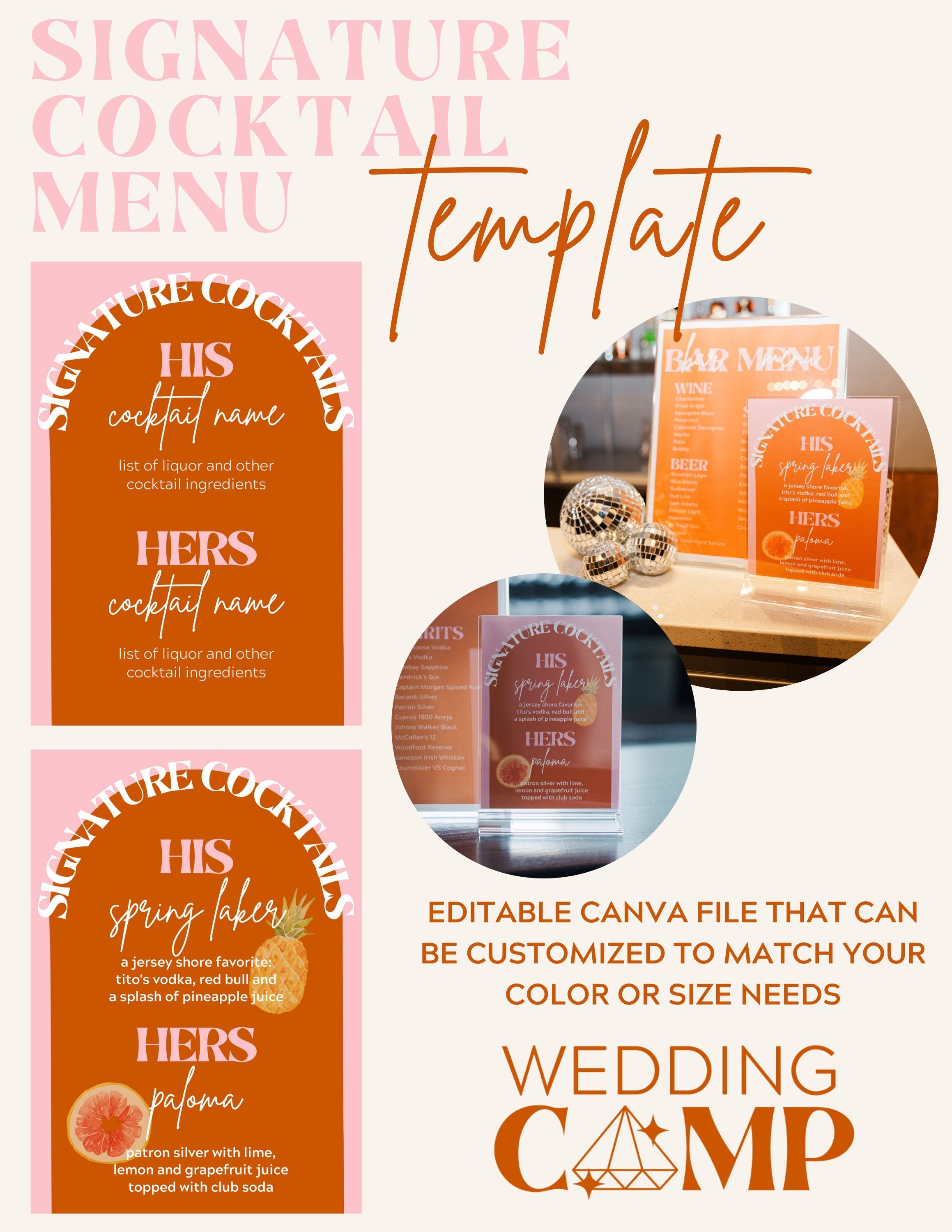 Printable Signature Cocktails Sign Template | Customizable Digital File ...