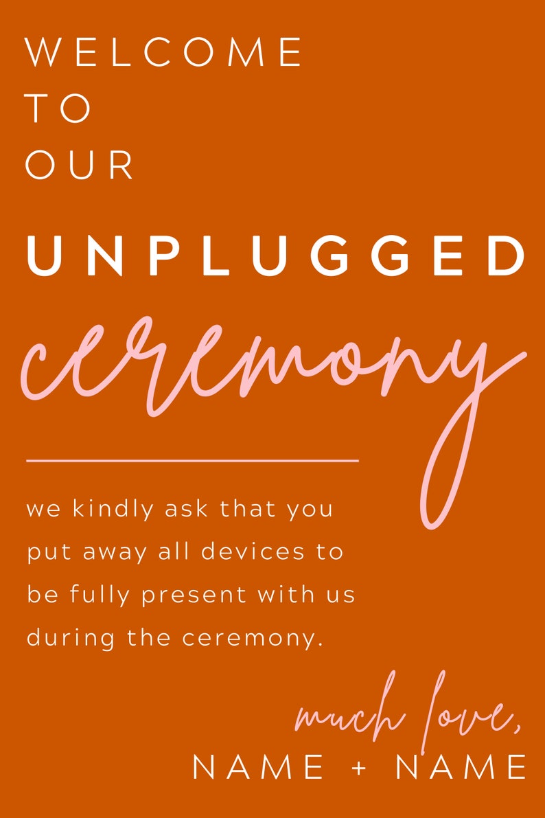 Unplugged Wedding Ceremony Sign TEMPLATE | Customizable Canva Template ...