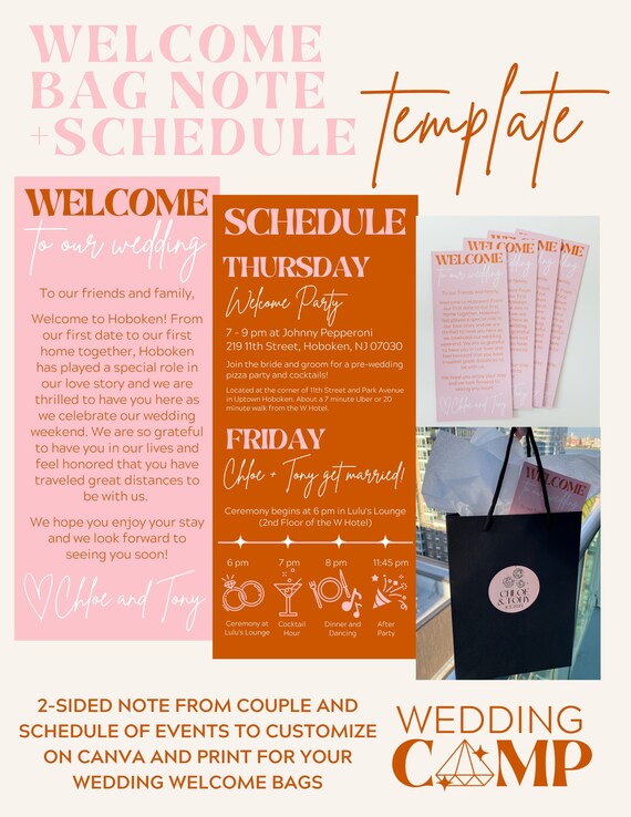 Wedding Welcome Bag Card TEMPLATE Customizable Wedding - Etsy