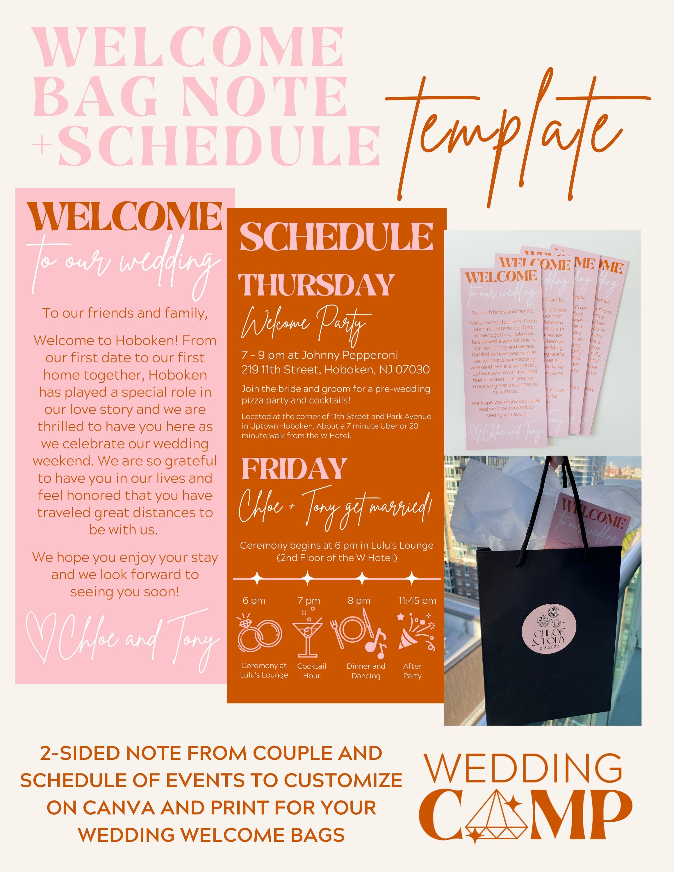 Wedding Welcome Bag Card TEMPLATE | Customizable Wedding Schedule and ...