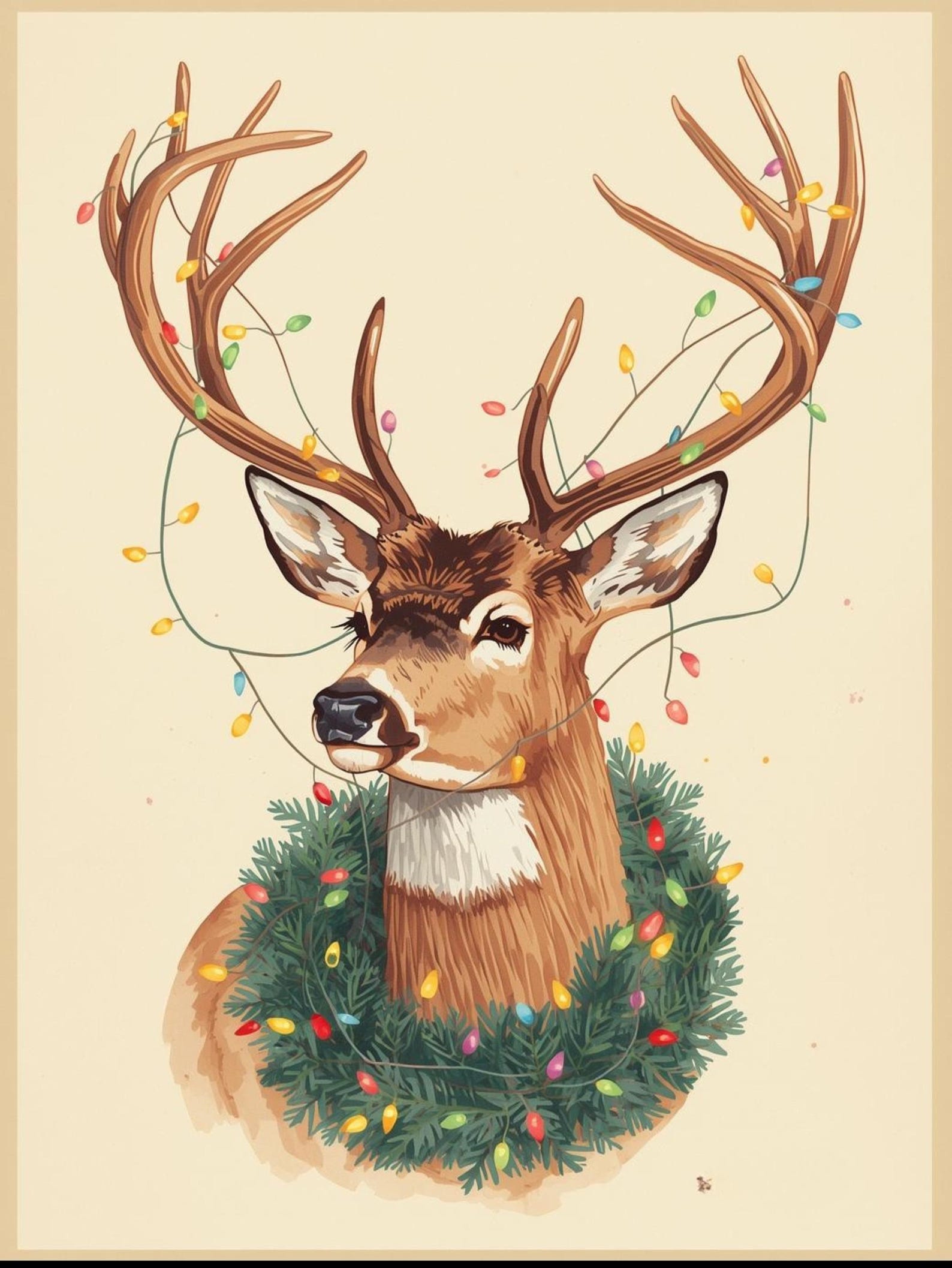 Christmas Deer With Lights Digital Print - Etsy