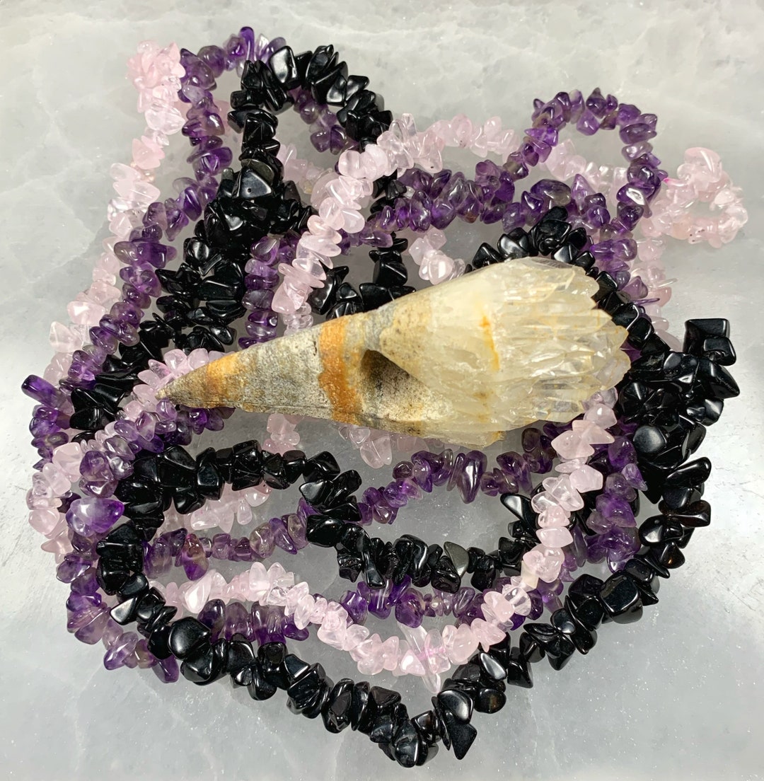 3 Semi Precious Chip Strands Rose Quartz Obsidian Amethyst - Etsy