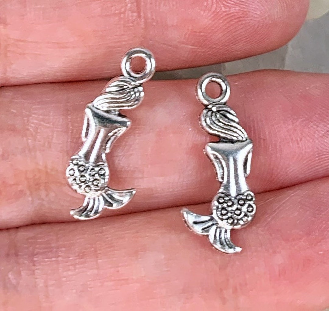 10 Mermaid Back Tail Charms, 8x20mm Small Double Sided Siren Sea ...