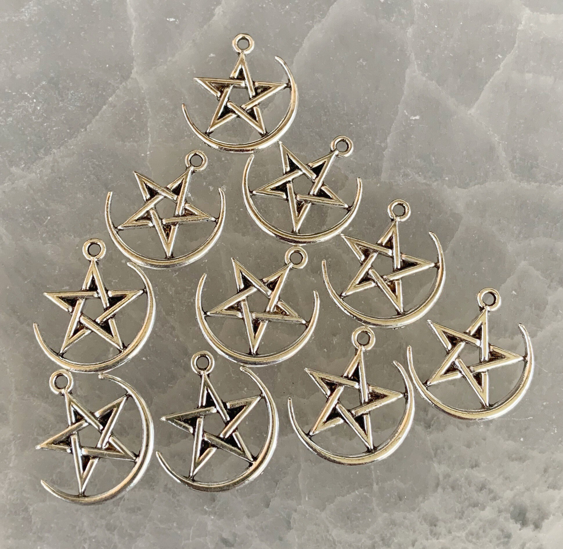 10 Crescent moon pentacle pentagram occult charms handmade | Etsy