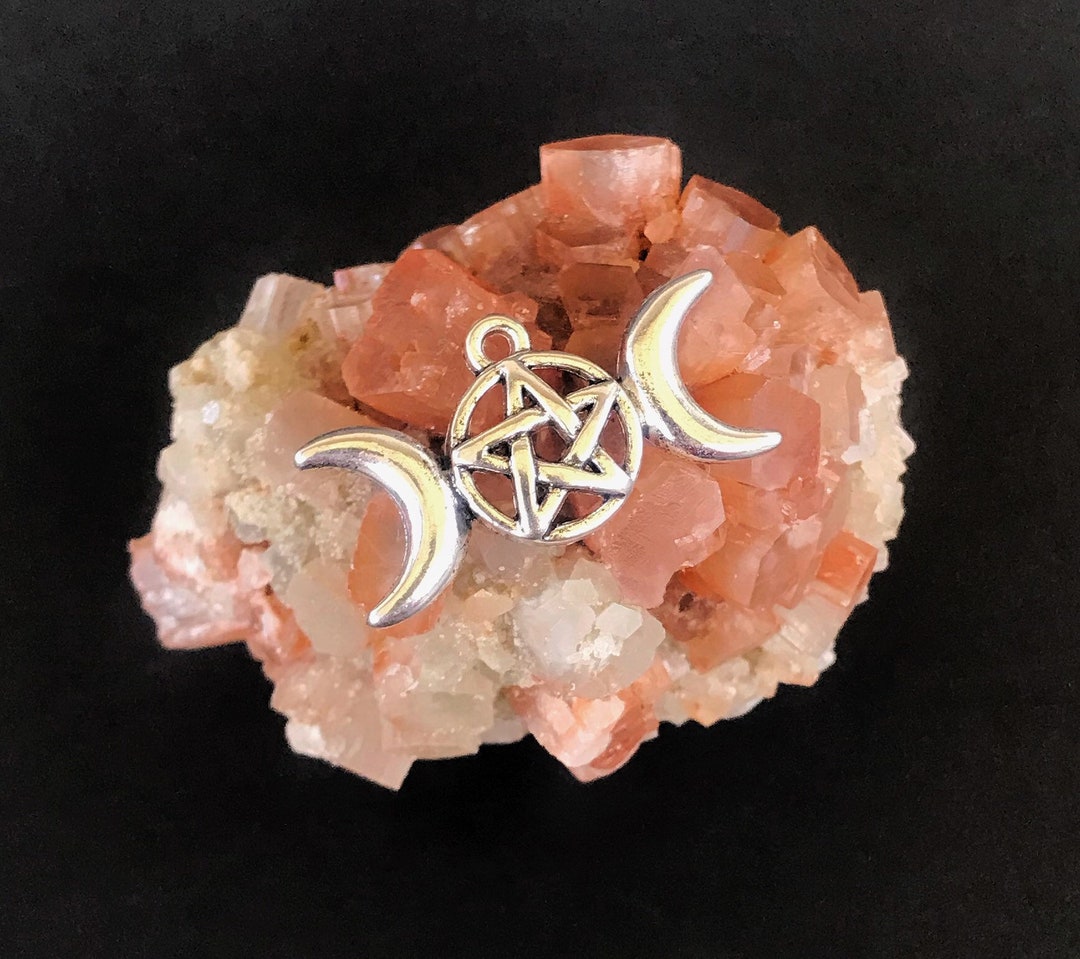 10 Triple Moon Goddess Charms, 17x30mm Pentacle Pendants, Occult Witchy ...