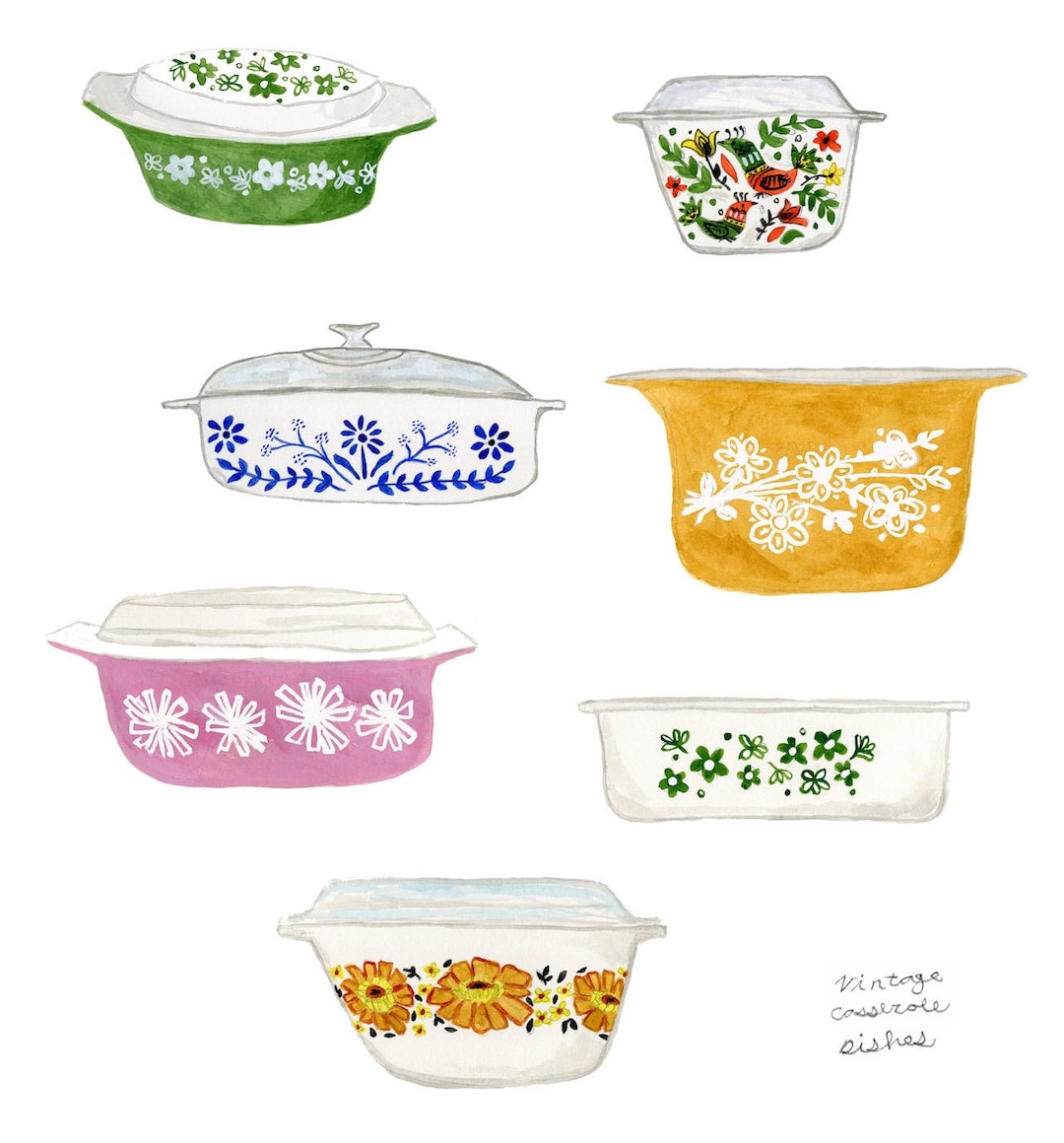 Vintage Casserole Dishes Art Print - Etsy